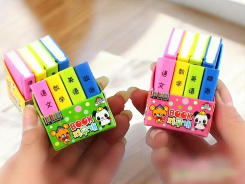 Book Style Pencil Erasers | Cute Mini Eraser Designed | Stationary ...