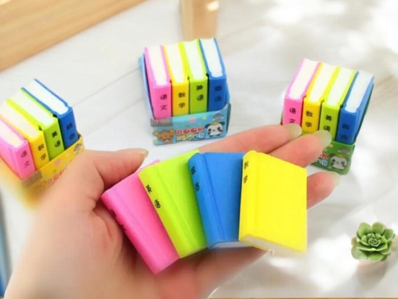 Book Style Pencil Erasers | Cute Mini Eraser Designed | Stationary ...