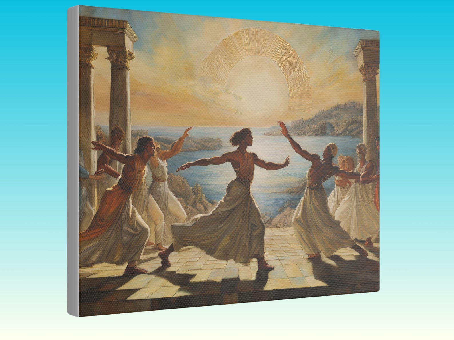 Ancient Greek Sirtaki Dance Canvas Art, Mythological Sunrise Scene ...