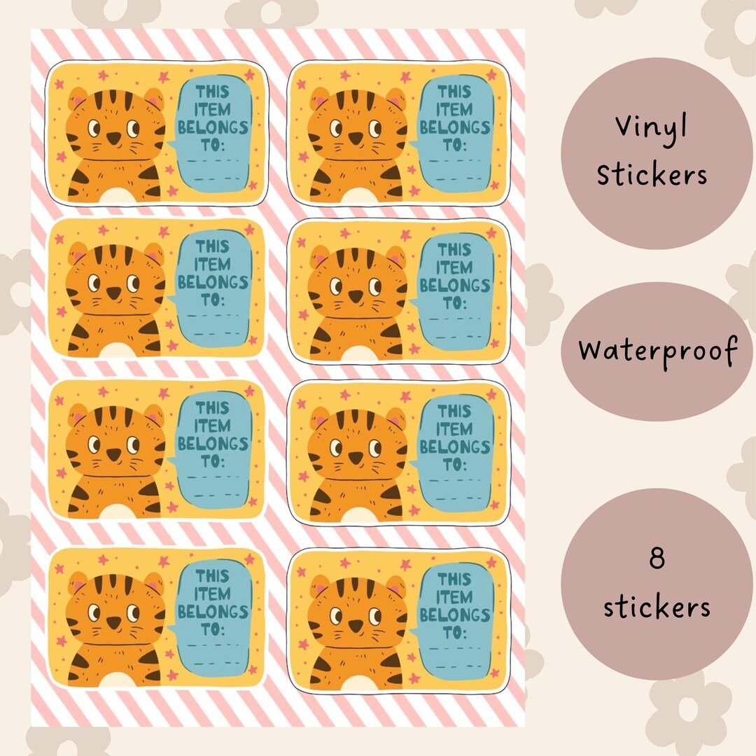 Waterproof Kids Name Labels, Tiger Name Stickers, Nursery Vinyl Decals ...