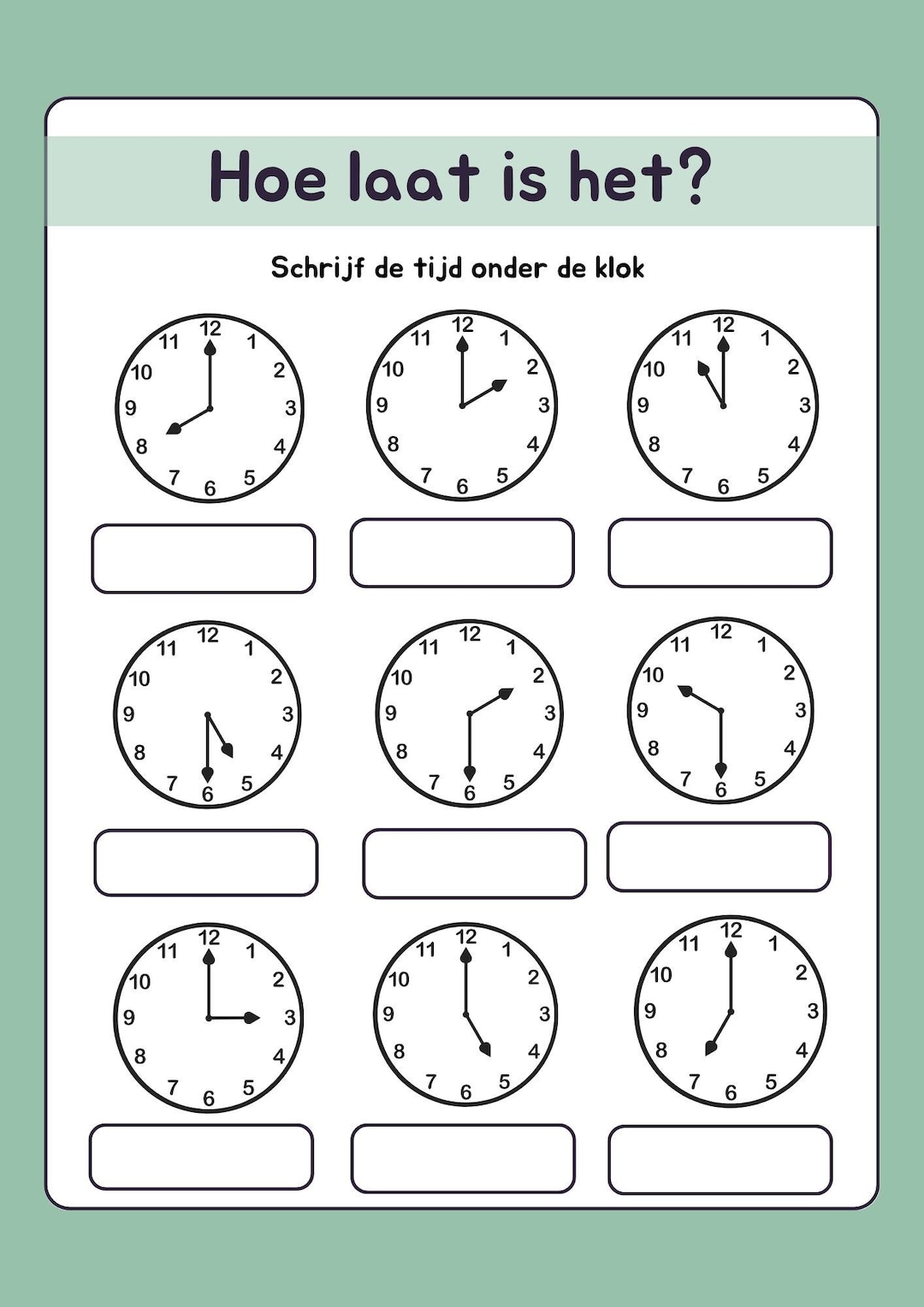 Oefenboekje Klokkijken Tijd Werkbladen Leren Werkboekje Klok Kleuters ...