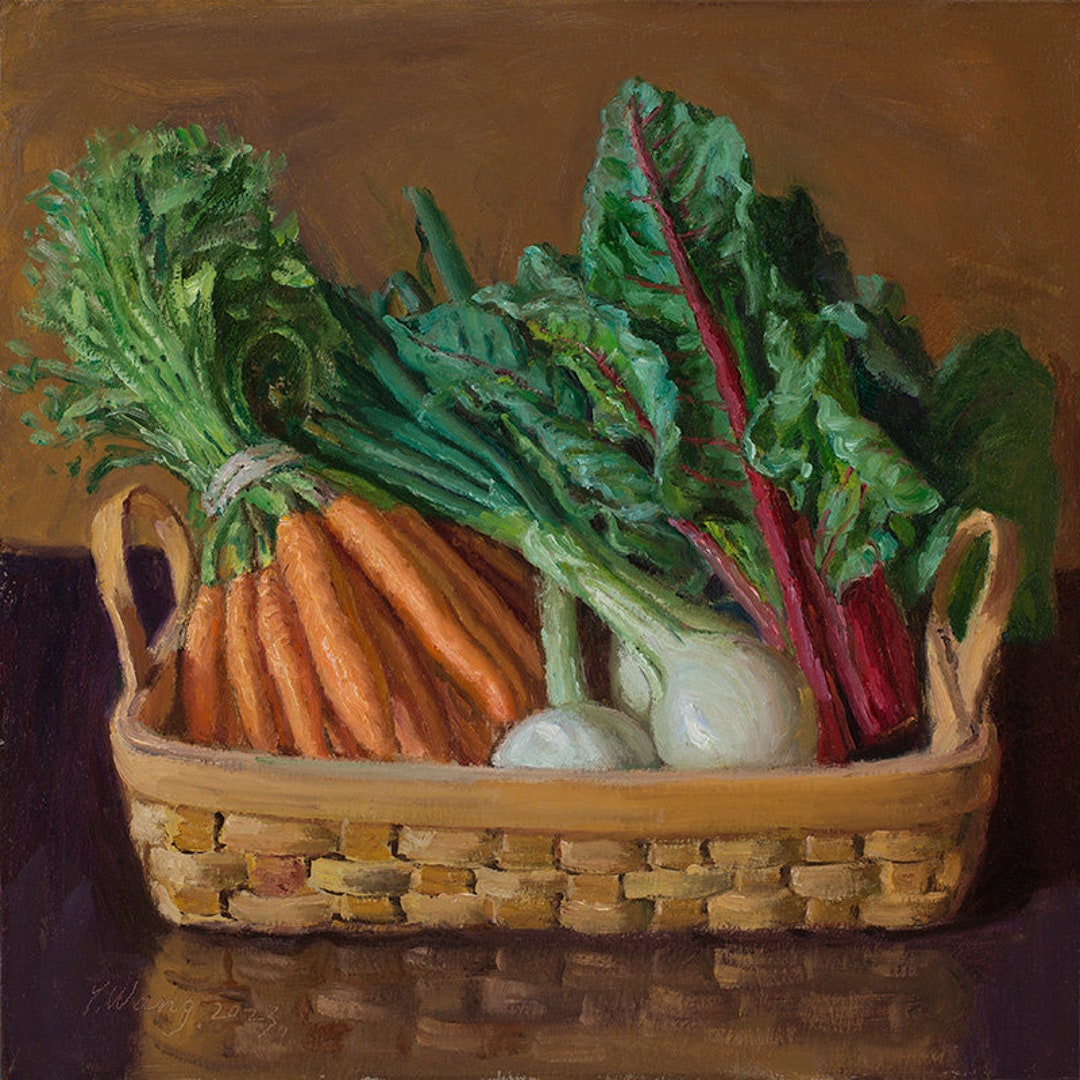 Carrot Onions Beet Greens, Signed Fine Art Print of Original Still Life ...