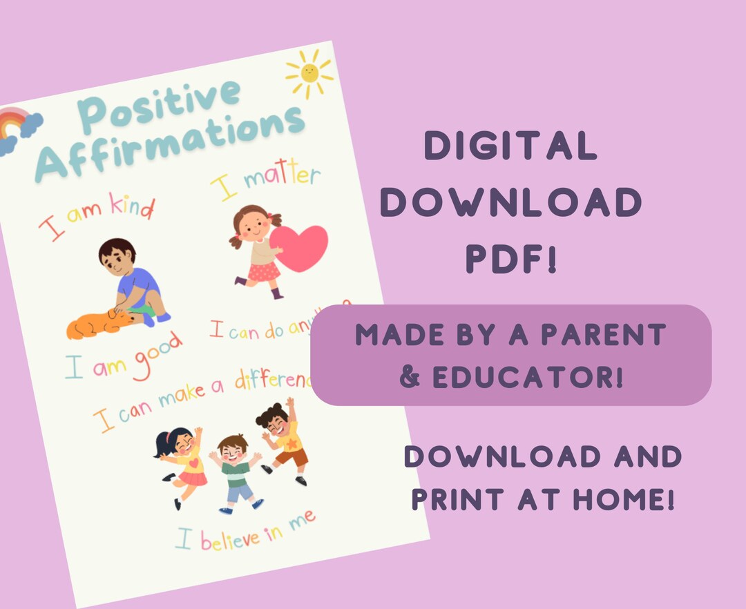 Positive Affirmation Poster PDF Digital Download for Children and ...