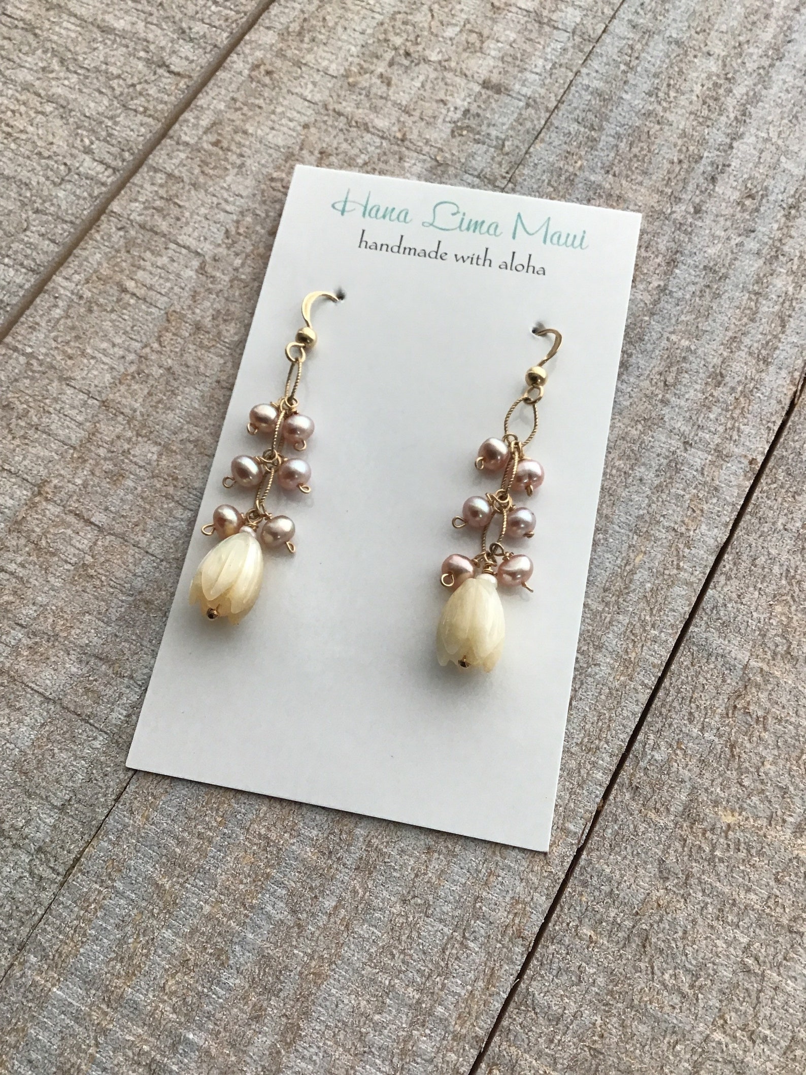 Hawaiian Pikake Earrings and Pink Pearls | Etsy