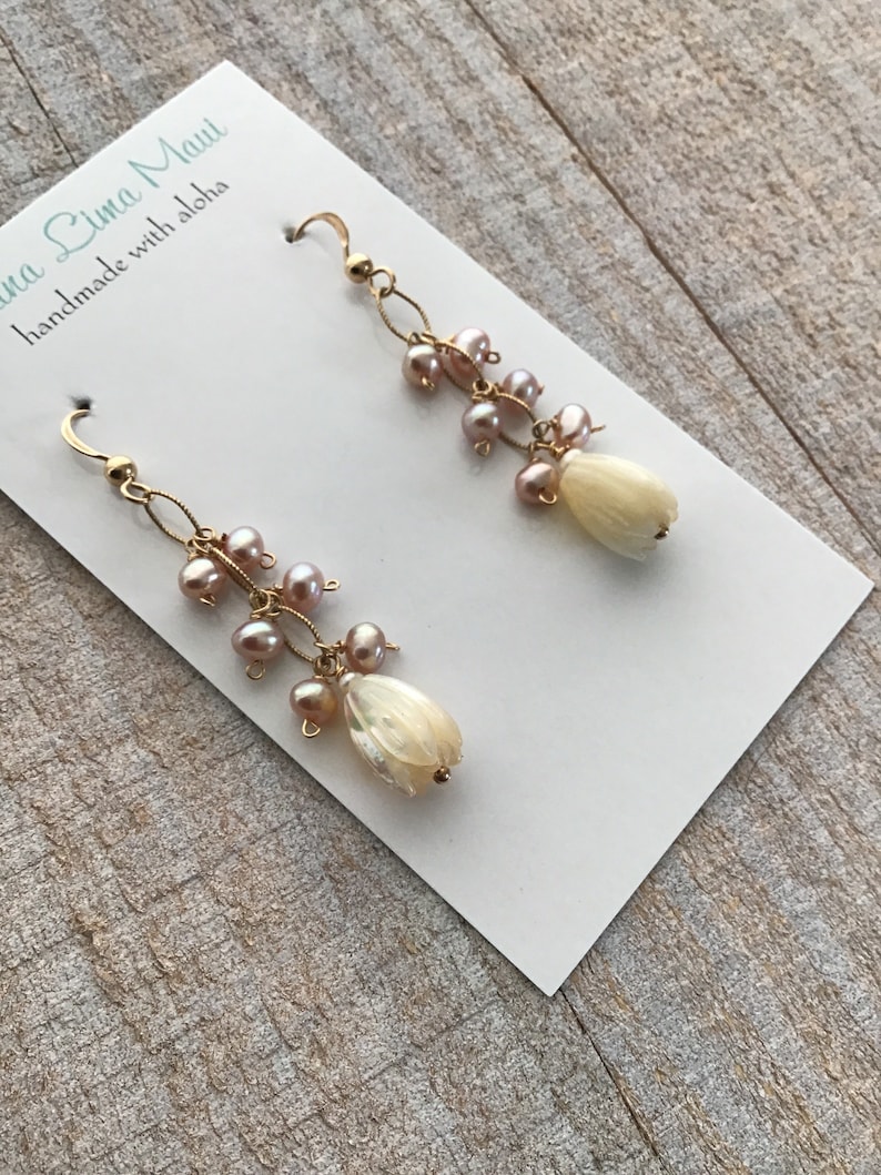 Hawaiian Pikake Earrings and Pink Pearls | Etsy
