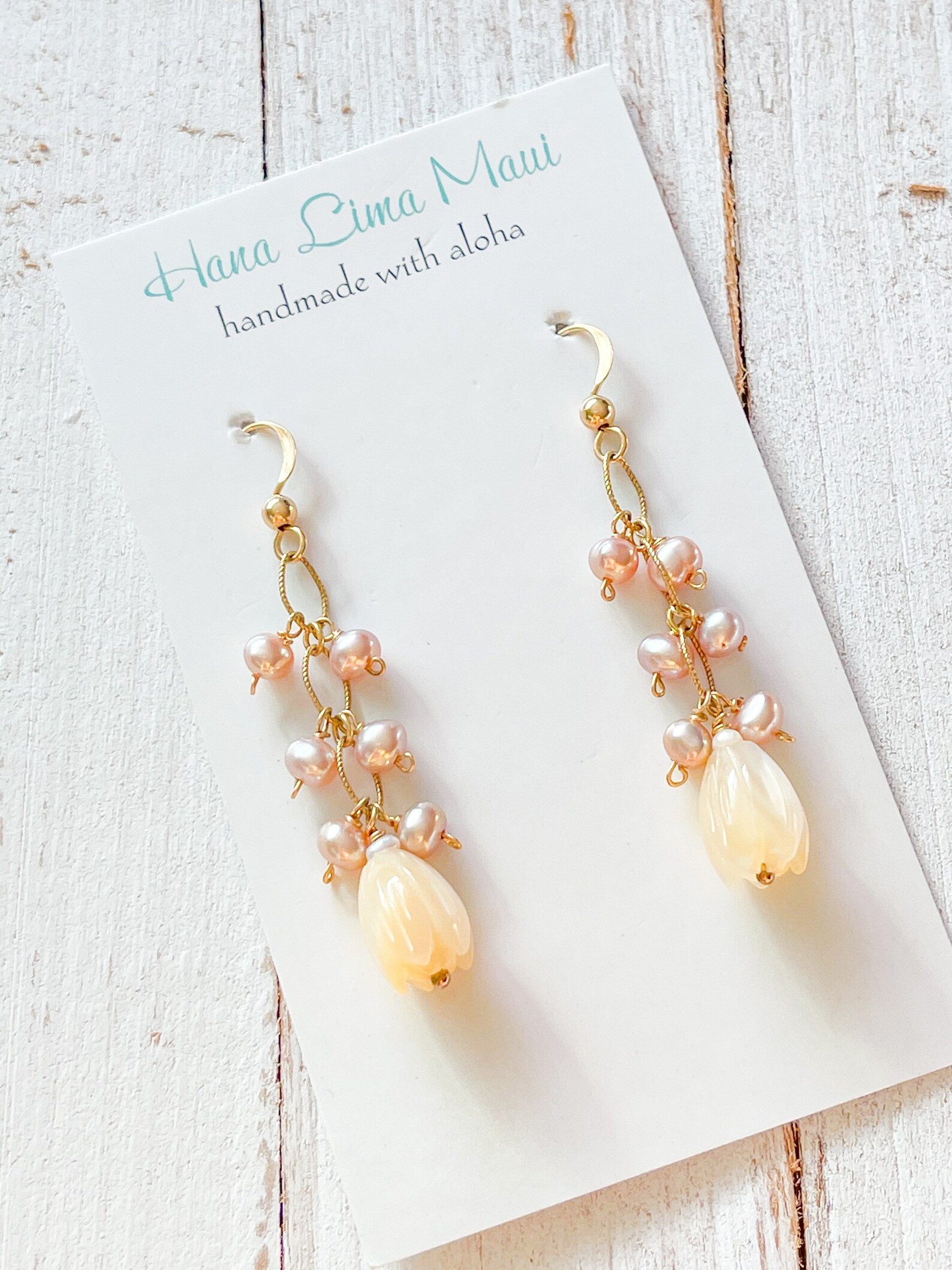 Hawaiian Pikake Earrings and Pink Pearls | Etsy