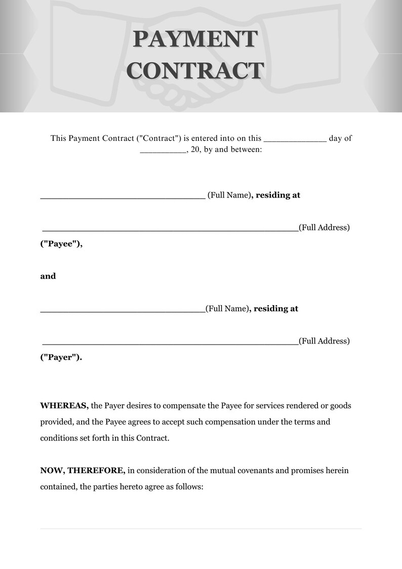 Payment Contract, Editable Payment Plan Services Agreement, Layaway ...