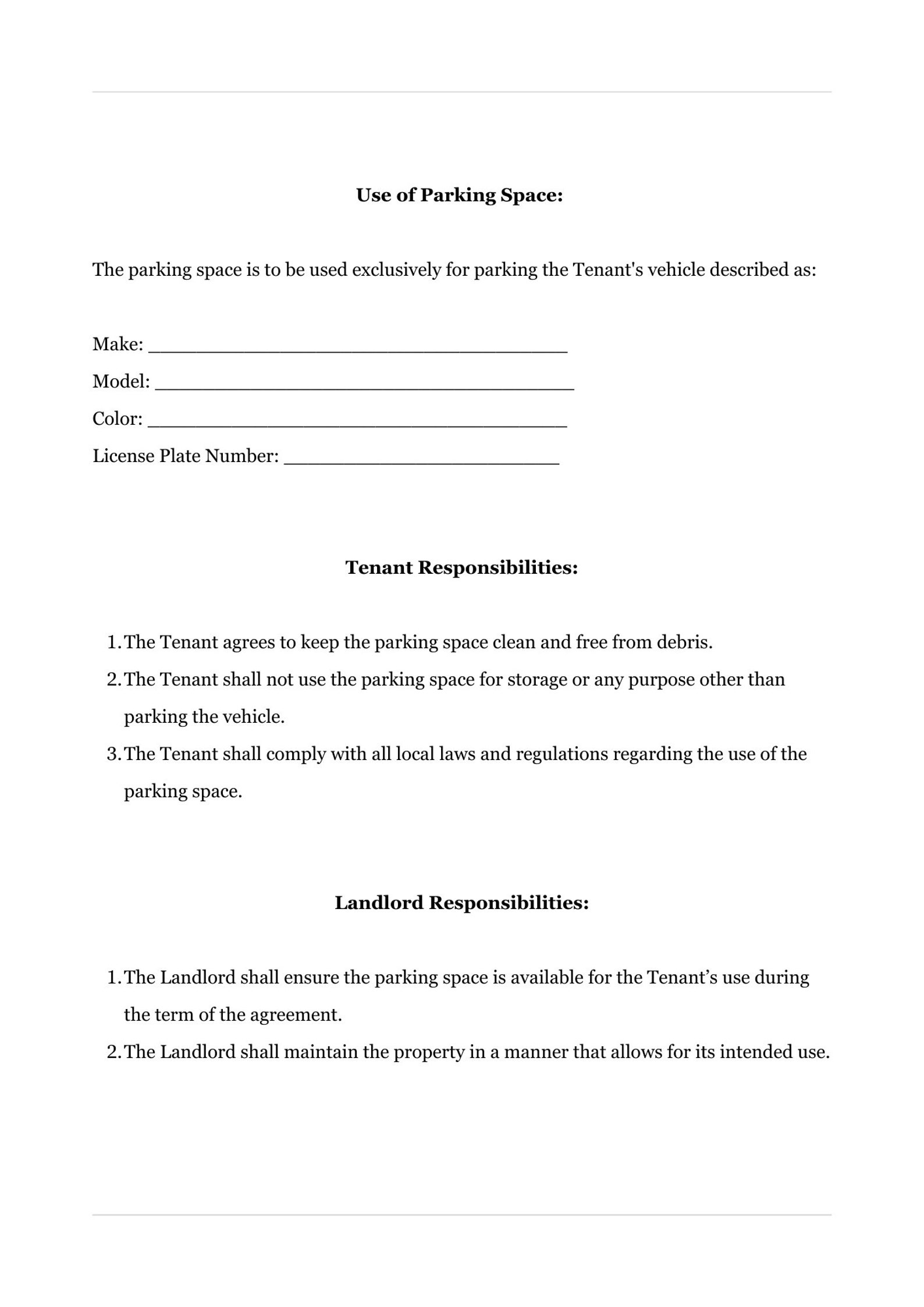 Parking Space Rental Agreement, Parking Space Rental Agreement Template ...