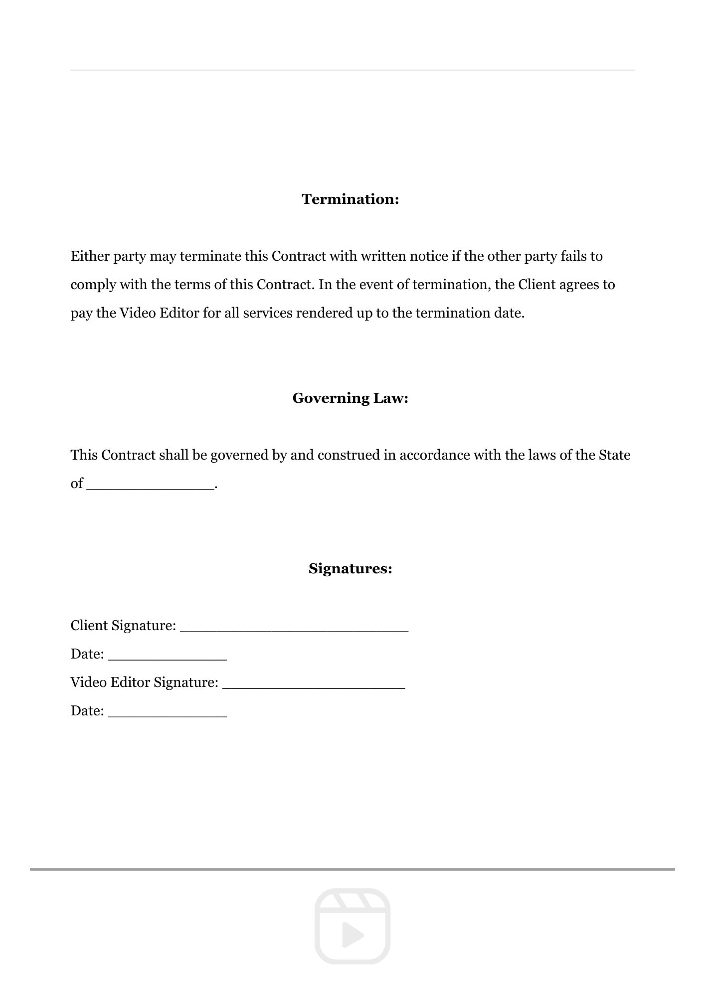 Editable Video Editor Contract Template, Video Editing Service ...
