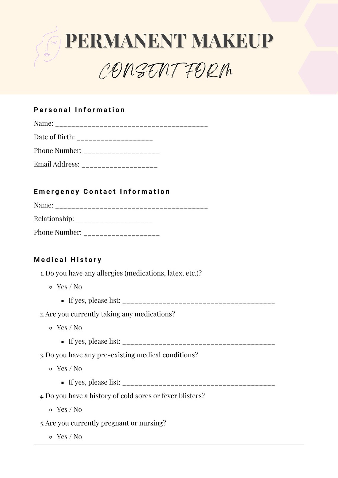 Permanent Makeup Forms Editable PMU Consent Form Template Printable ...