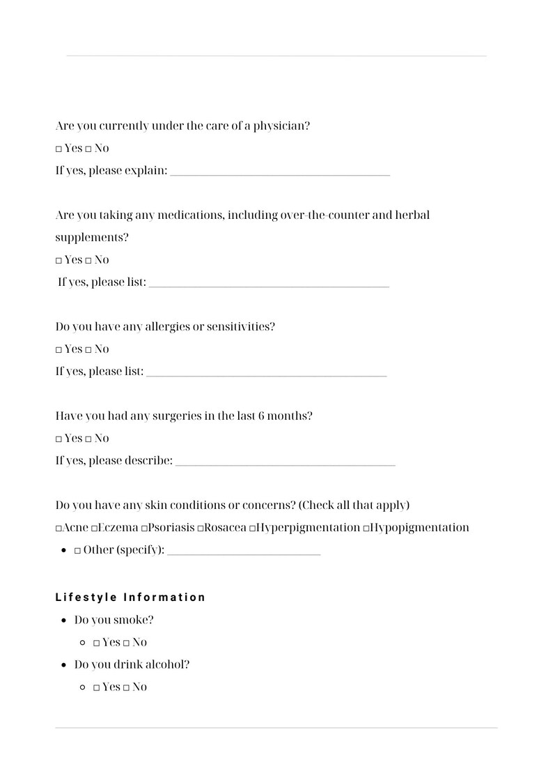 Facial Treatment Forms | Editable Esthetician Templates | Printable ...