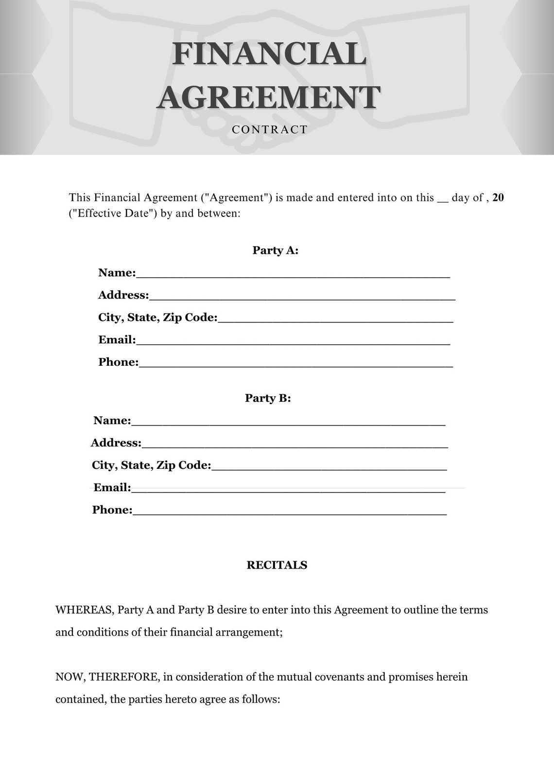 Financial Agreement Template Word / PDF - Customizable Loan ...