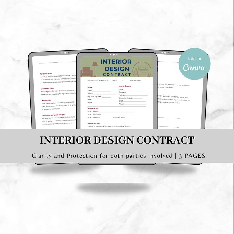 Professional Interior Design Contract Template | Customizable Agreement ...