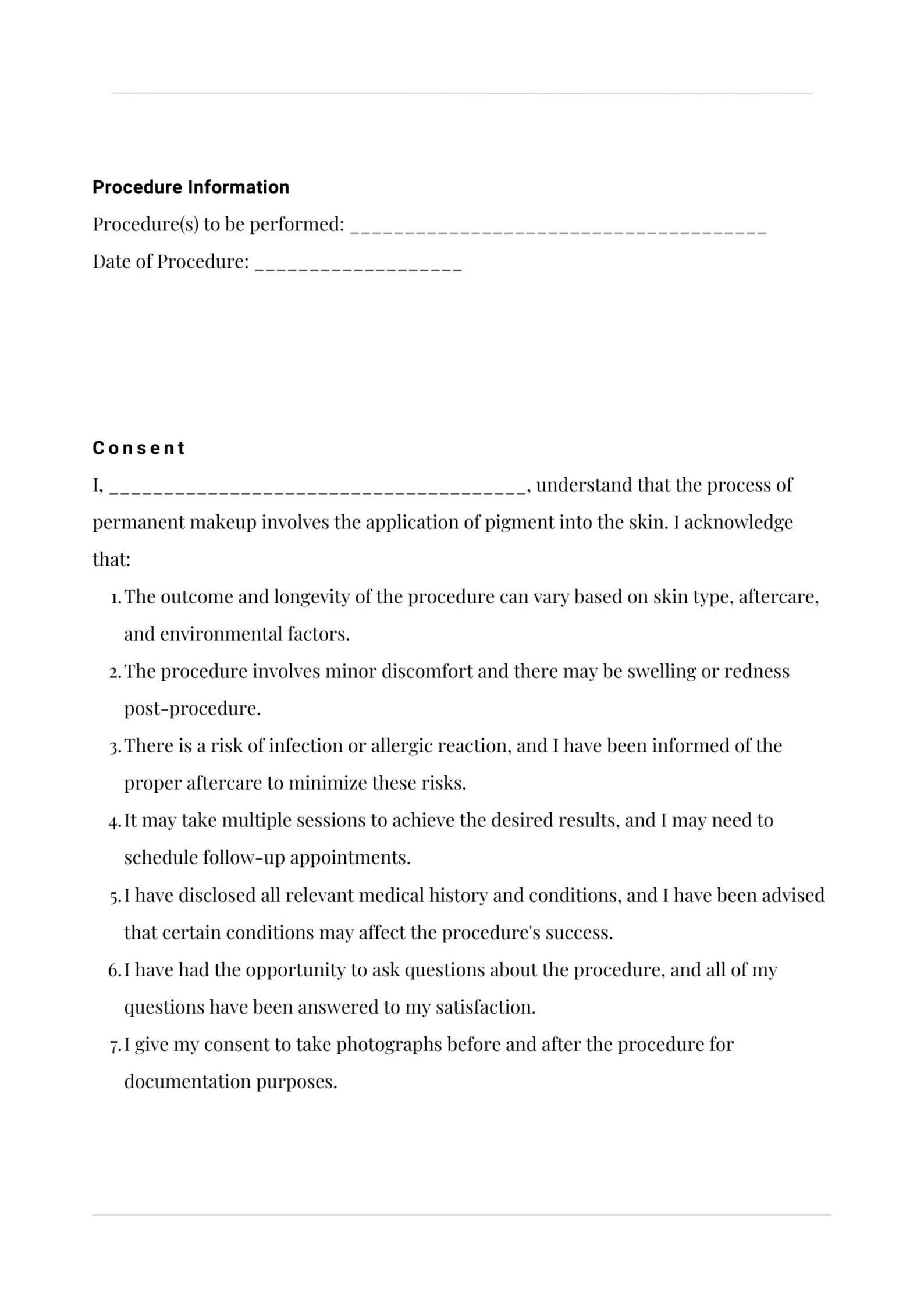Permanent Makeup Forms | Editable PMU Consent Form Template | Printable ...