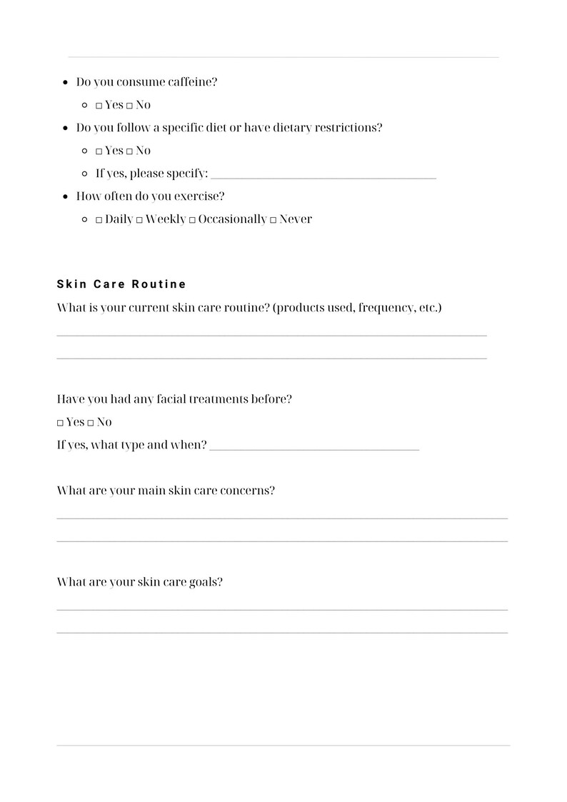 Facial Treatment Forms | Editable Esthetician Templates | Printable ...