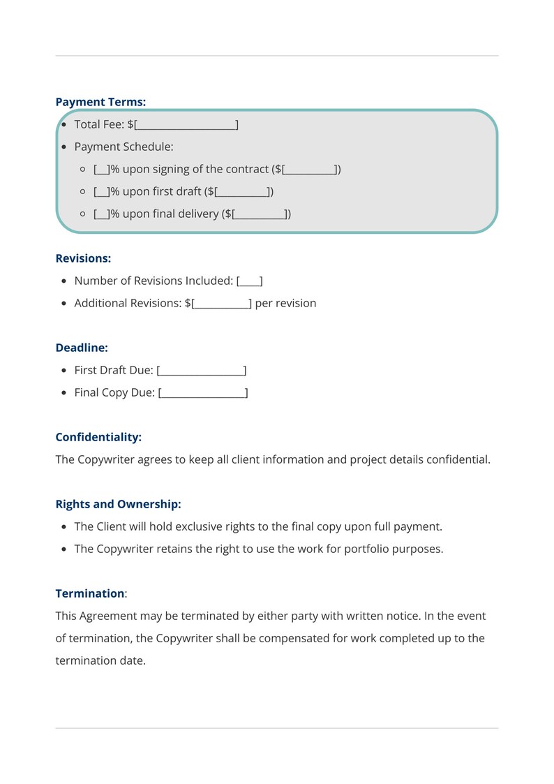 Copywriting Service Contract Template, Copywriter Agreement ...
