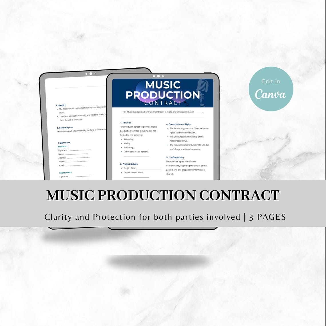 Music Production Contract Template | Professional Agreement for ...