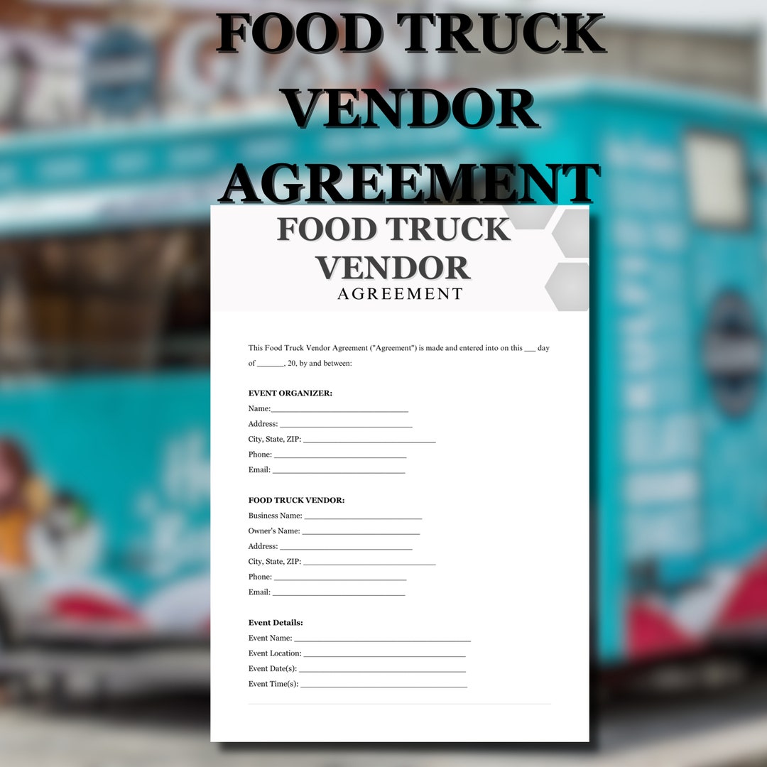 Printable Food Truck Vendor Agreement Food Vendor Contract Digital ...