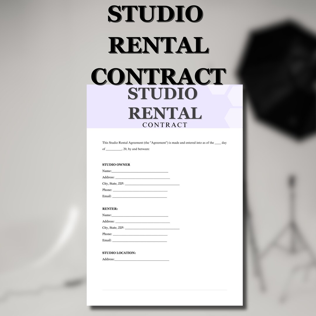 Studio Rental Contract for Canva, Photography Session Contract ...