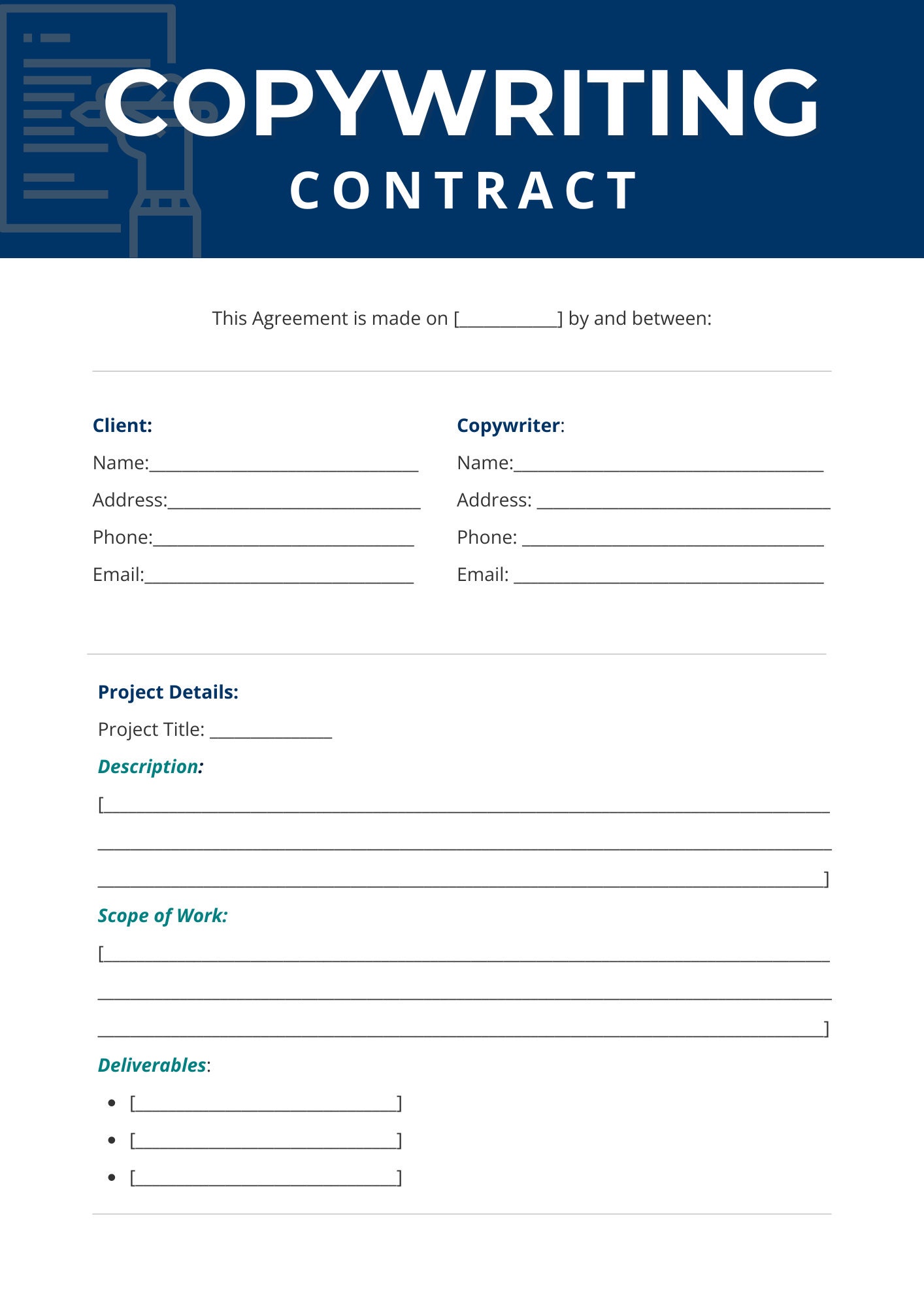 Copywriting Service Contract Template, Copywriter Agreement ...