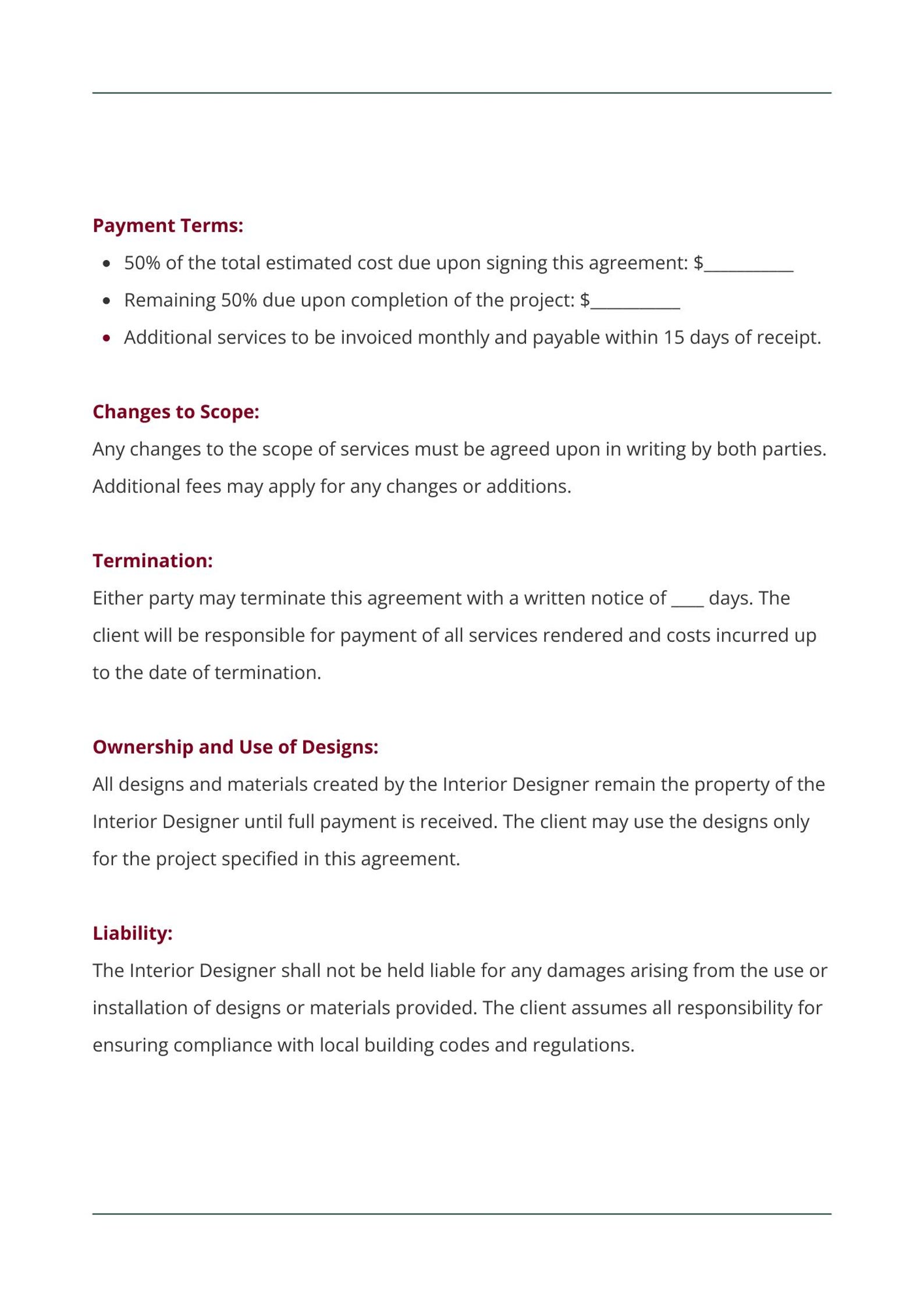 Professional Interior Design Contract Template | Customizable Agreement ...