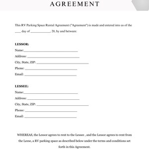 RV Parking Space Rental Agreement | RV Lot Rental Agreement | Letter ...