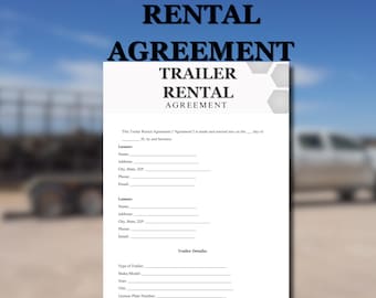 Editable Trailer Rental Agreement Template, Trailer Rental Contract ...