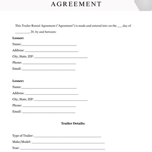 Editable Trailer Rental Agreement Template, Trailer Rental Contract ...