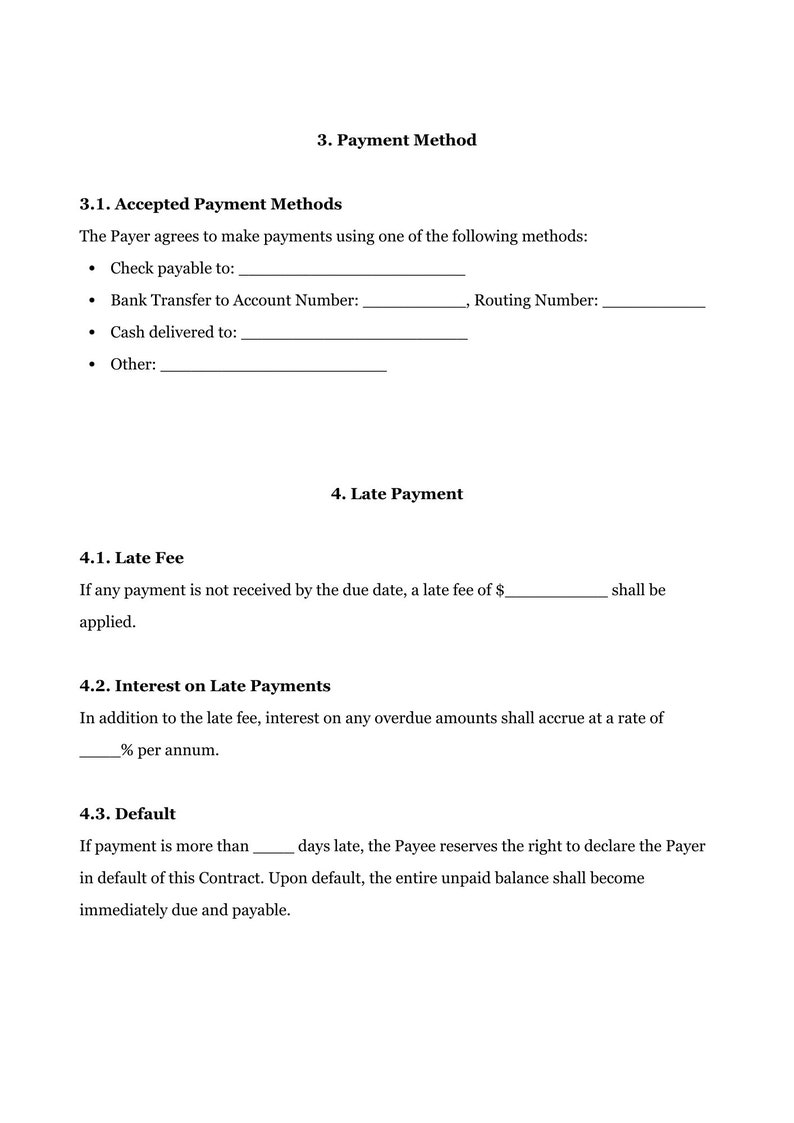 Payment Contract, Editable Payment Plan Services Agreement, Layaway ...