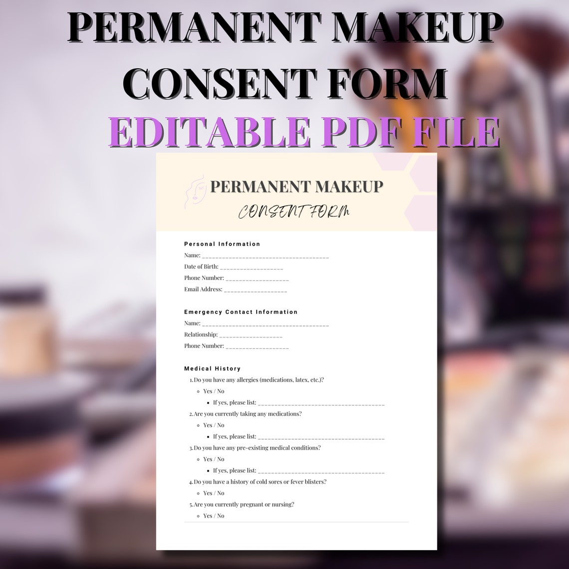Permanent Makeup Forms | Editable PMU Consent Form Template | Printable ...