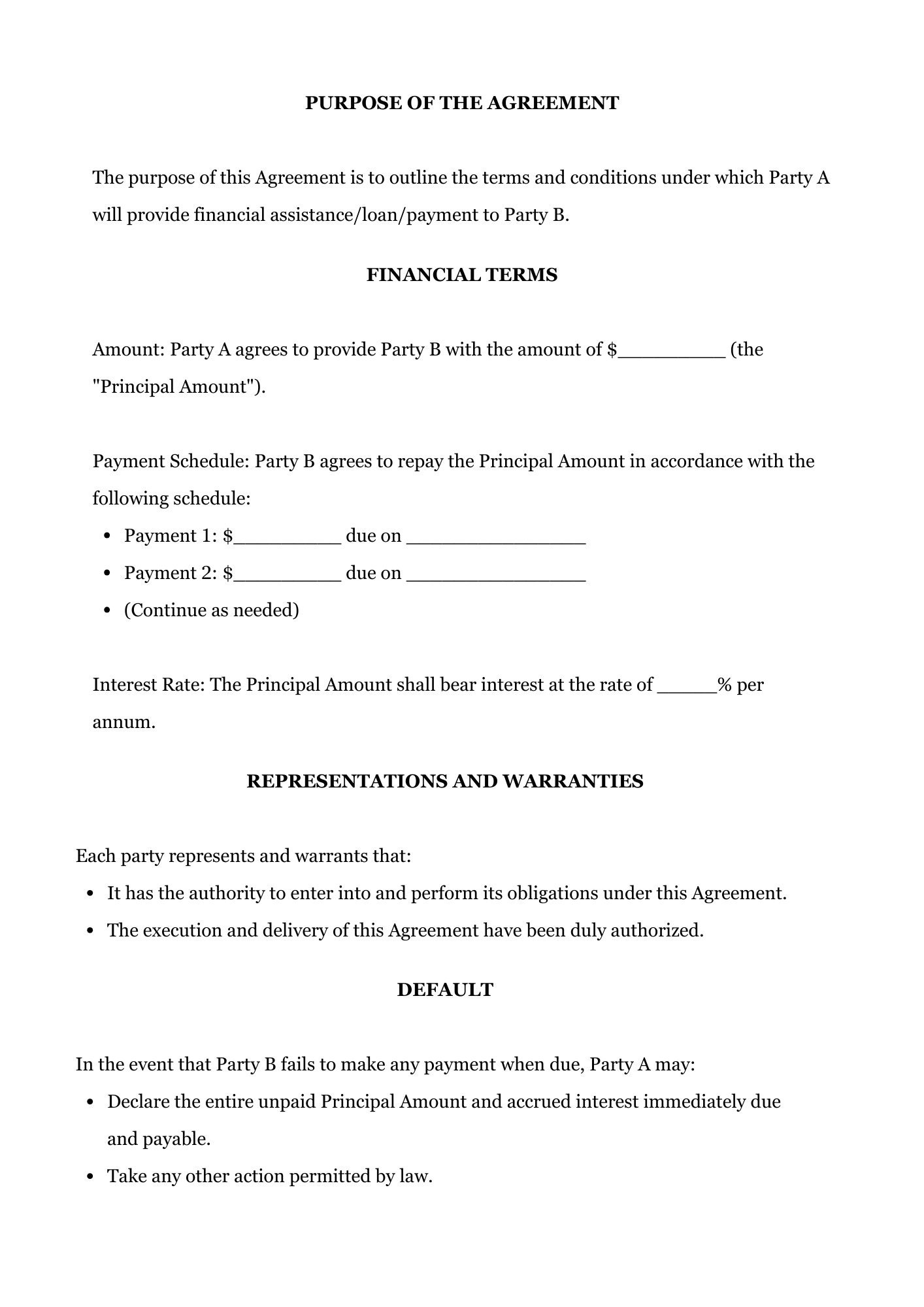 Financial Agreement Template Word / PDF - Customizable Loan ...