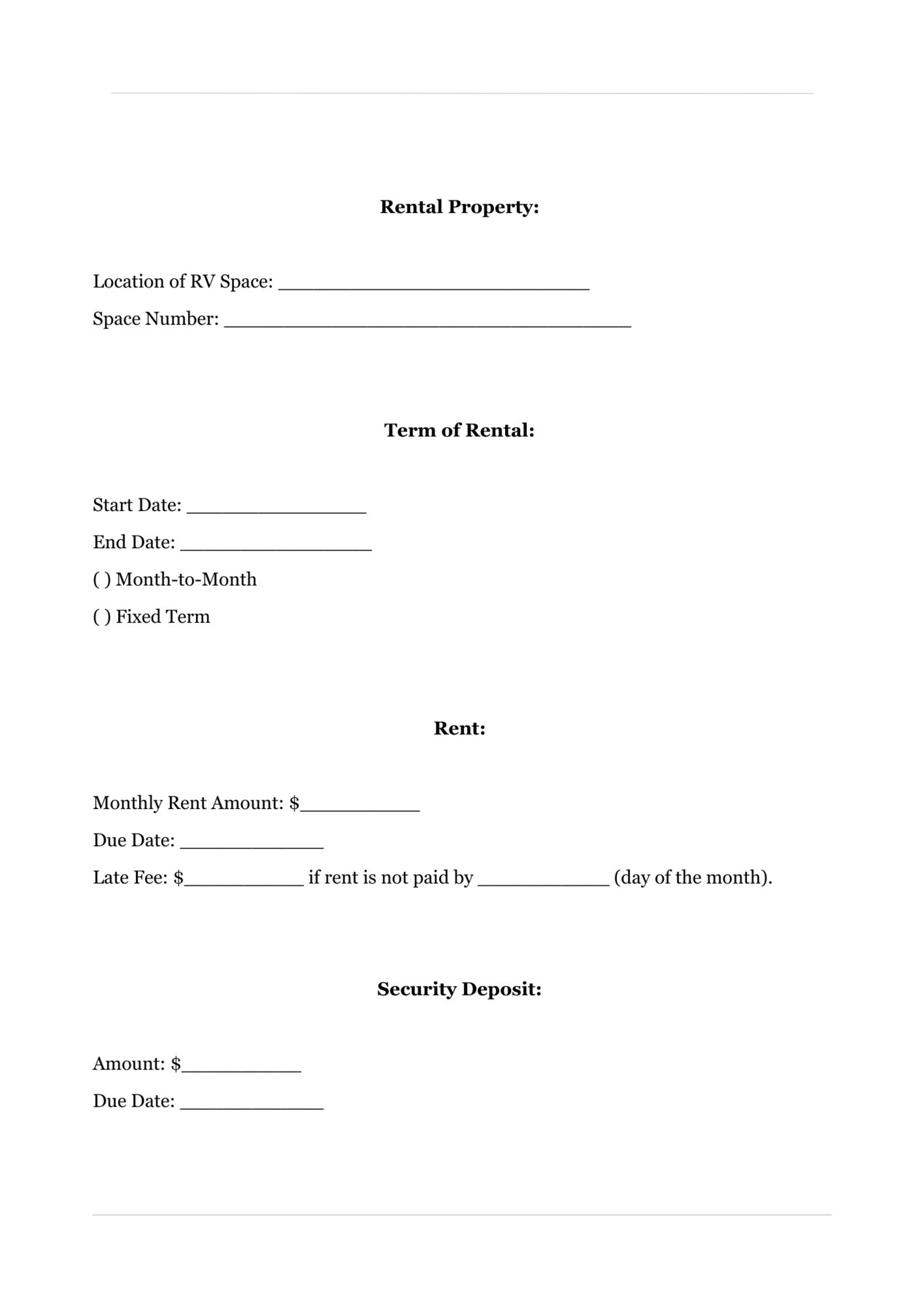 RV Parking Space Rental Agreement | RV Lot Rental Agreement | Letter ...