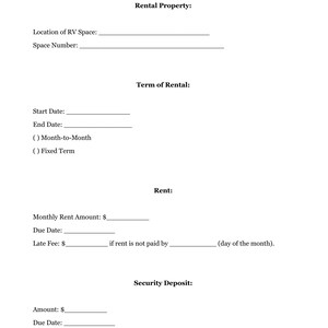 RV Parking Space Rental Agreement | RV Lot Rental Agreement | Letter ...