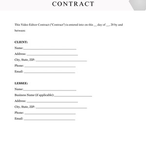 Editable Video Editor Contract Template, Video Editing Service ...