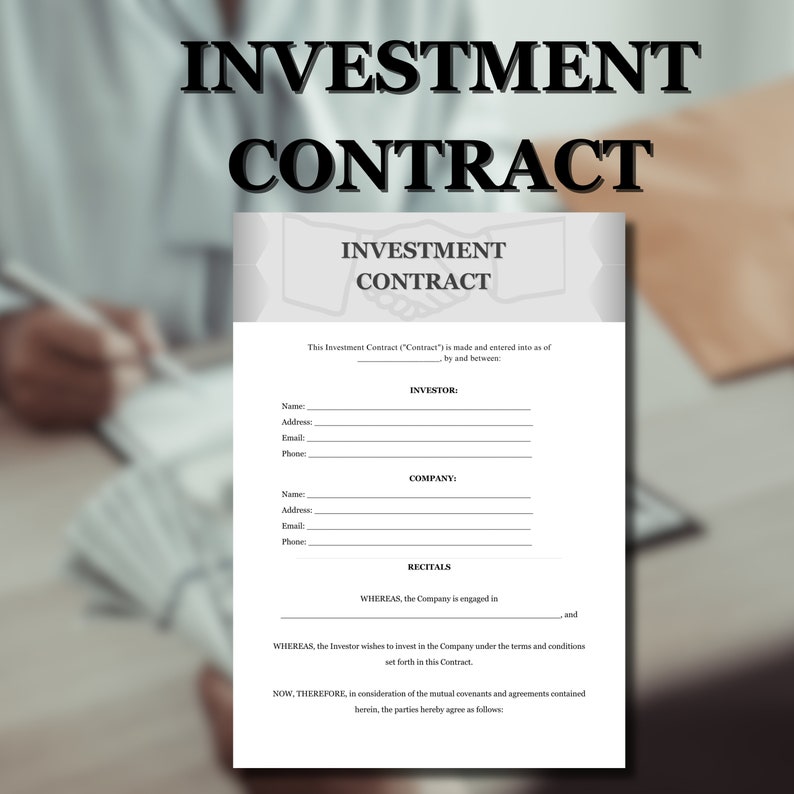 Investment Contract, Financial Investing Agreement Template, Investor ...