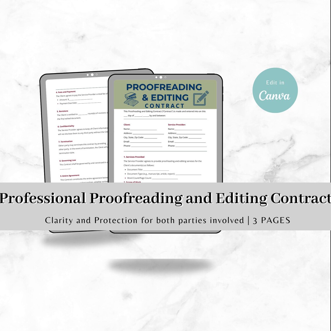 Professional Proofreading and Editing Contract Template Editable PDF ...