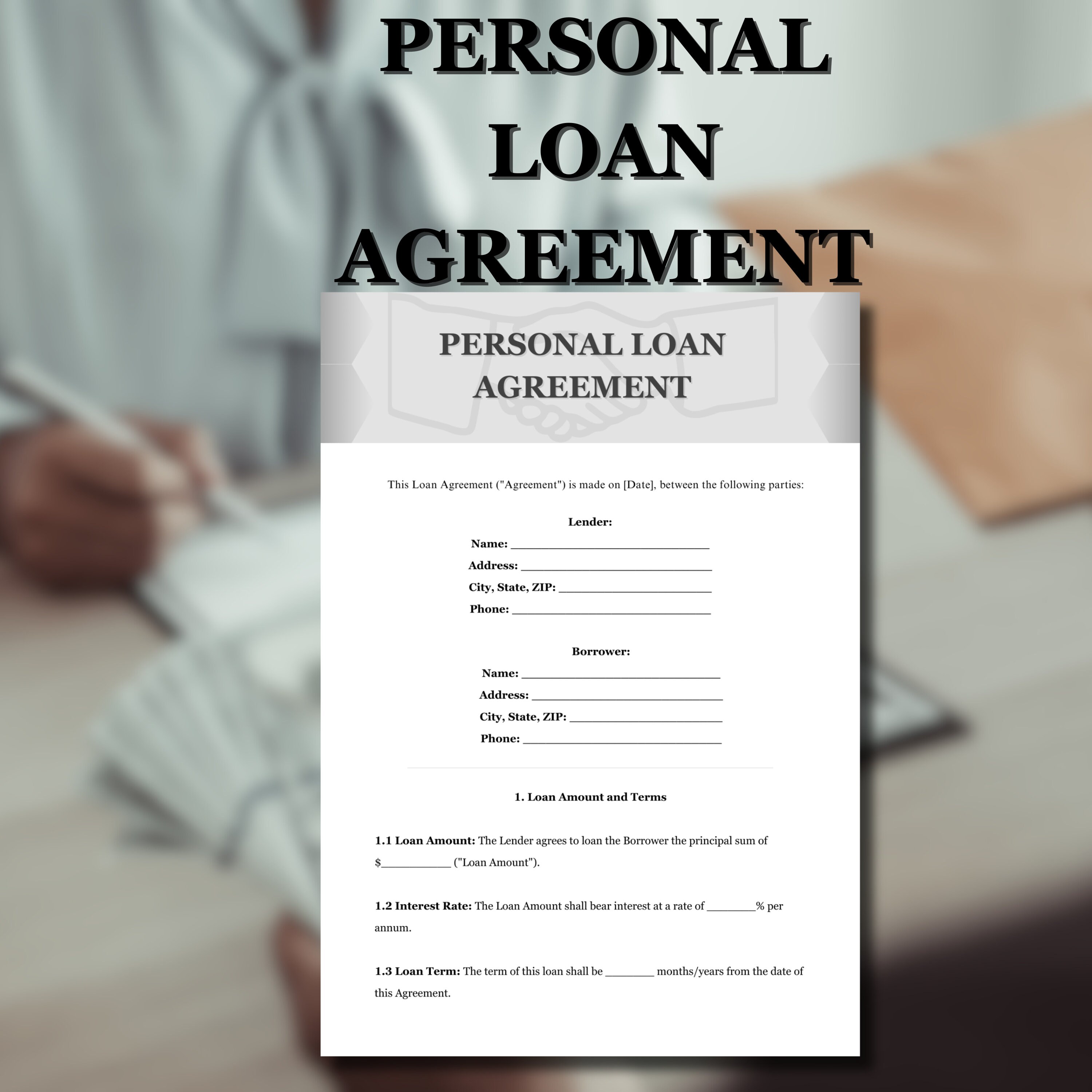 Personal Loan Agreement, Personal Loan Template, Loan Contract, Loan ...