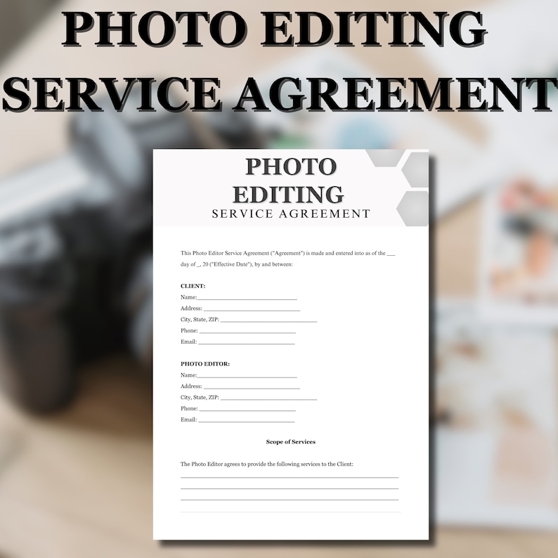 Editable Photo Editor Contract Template, Freelance Editor Service Agreement, Editing Services ...