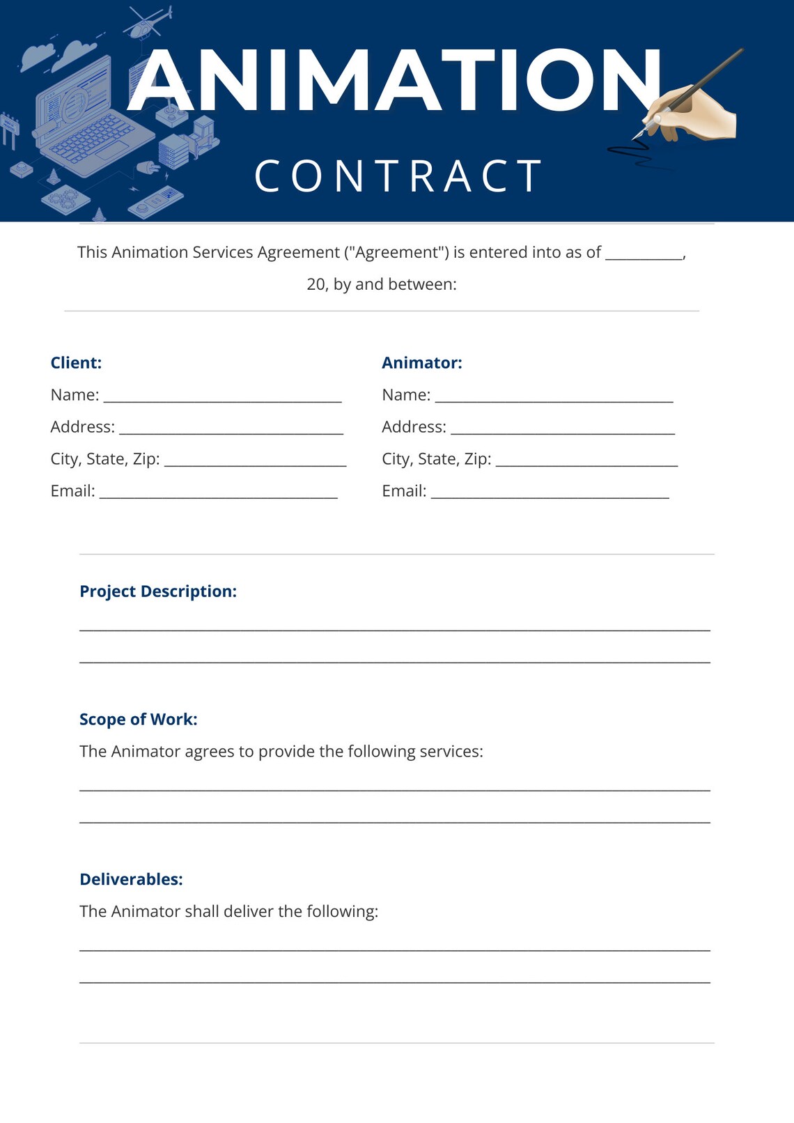 Animation Services Agreement Animated Video Contract, Animation Studio ...