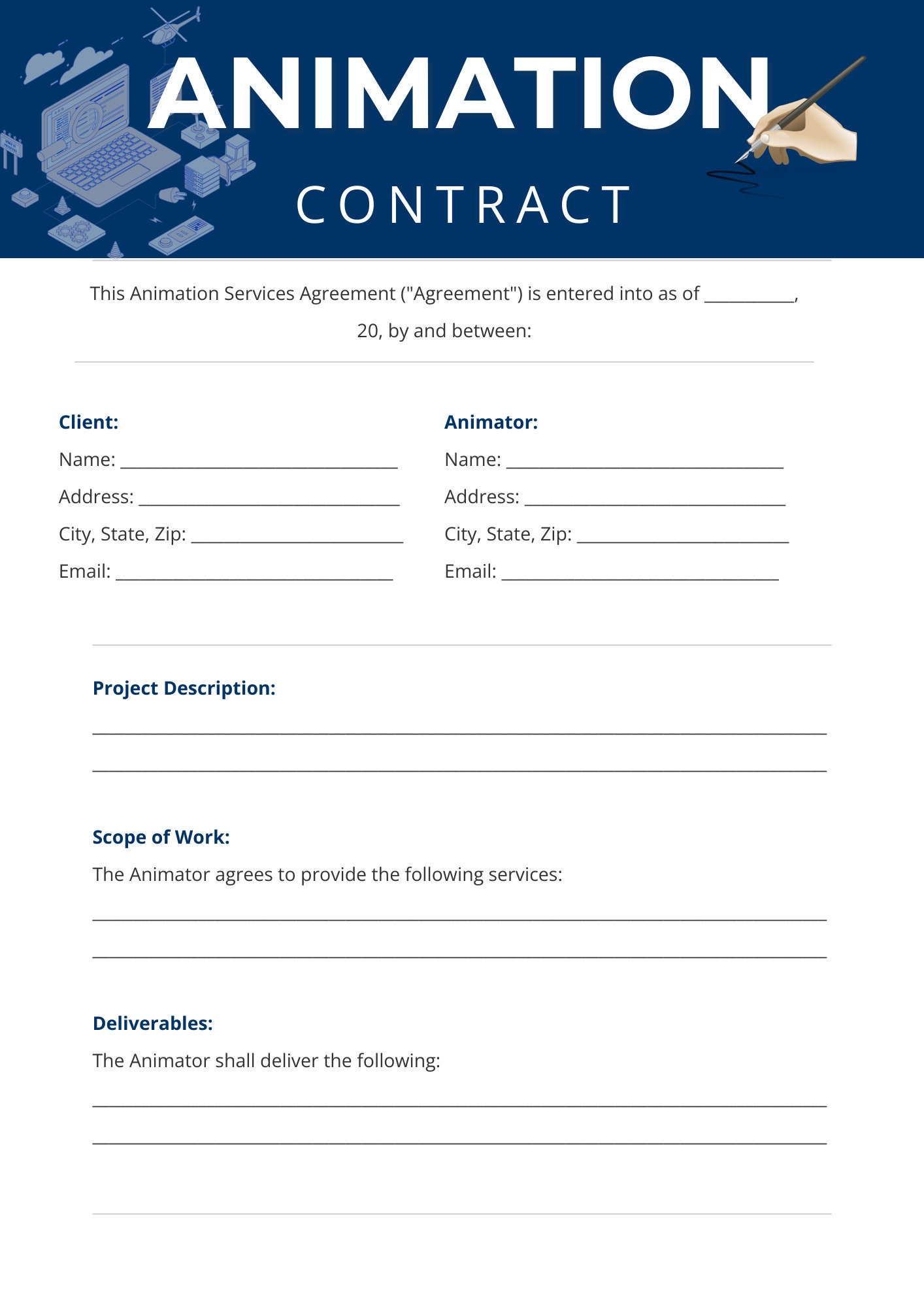 Animation Services Agreement Animated Video Contract, Animation Studio ...