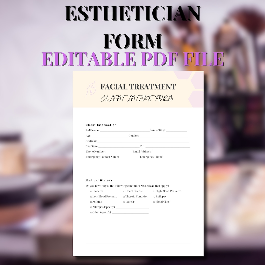 Facial Treatment Forms | Editable Esthetician Templates | Printable ...
