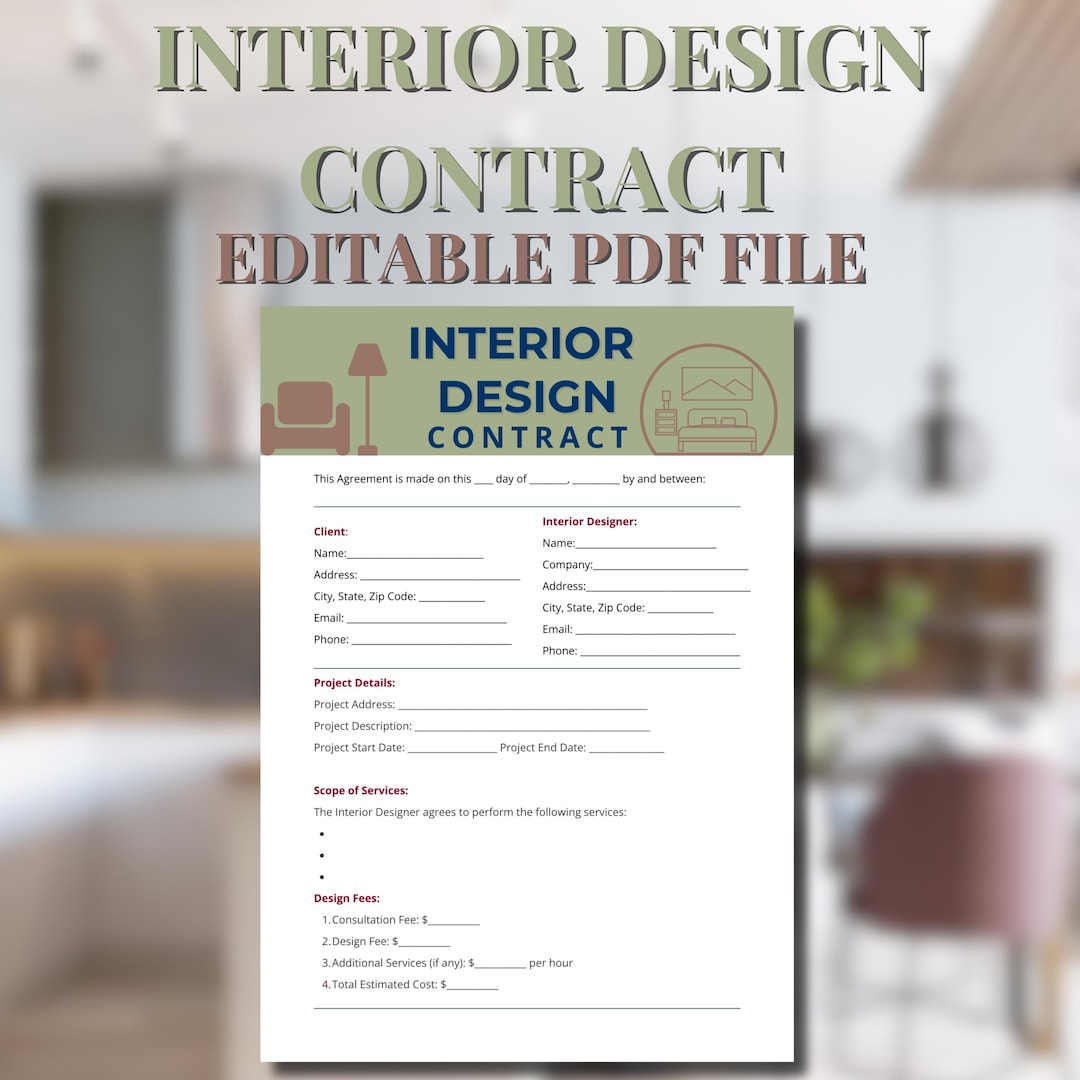 Professional Interior Design Contract Template | Customizable Agreement ...