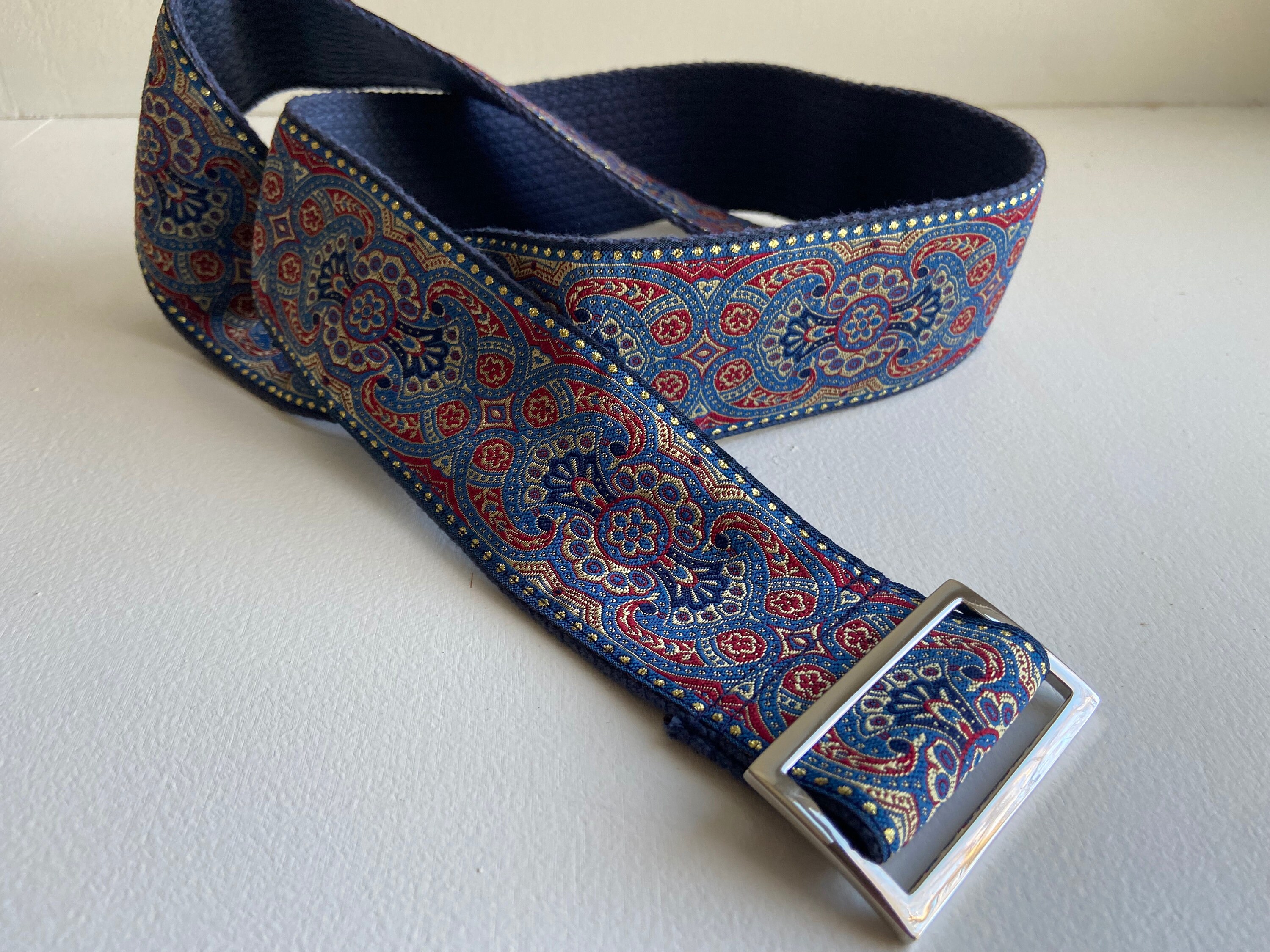 Wide Denim Blue and Gold Jacquard Trim With Adjustable Buckle - Etsy