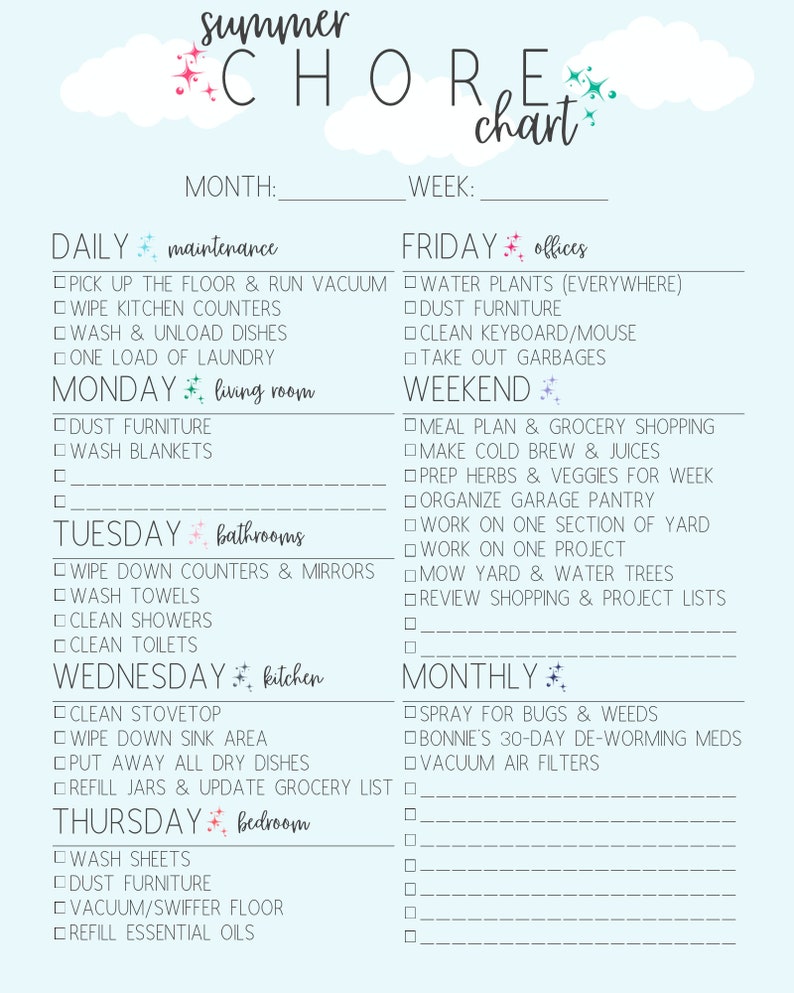 Customized Chore Chart - Etsy