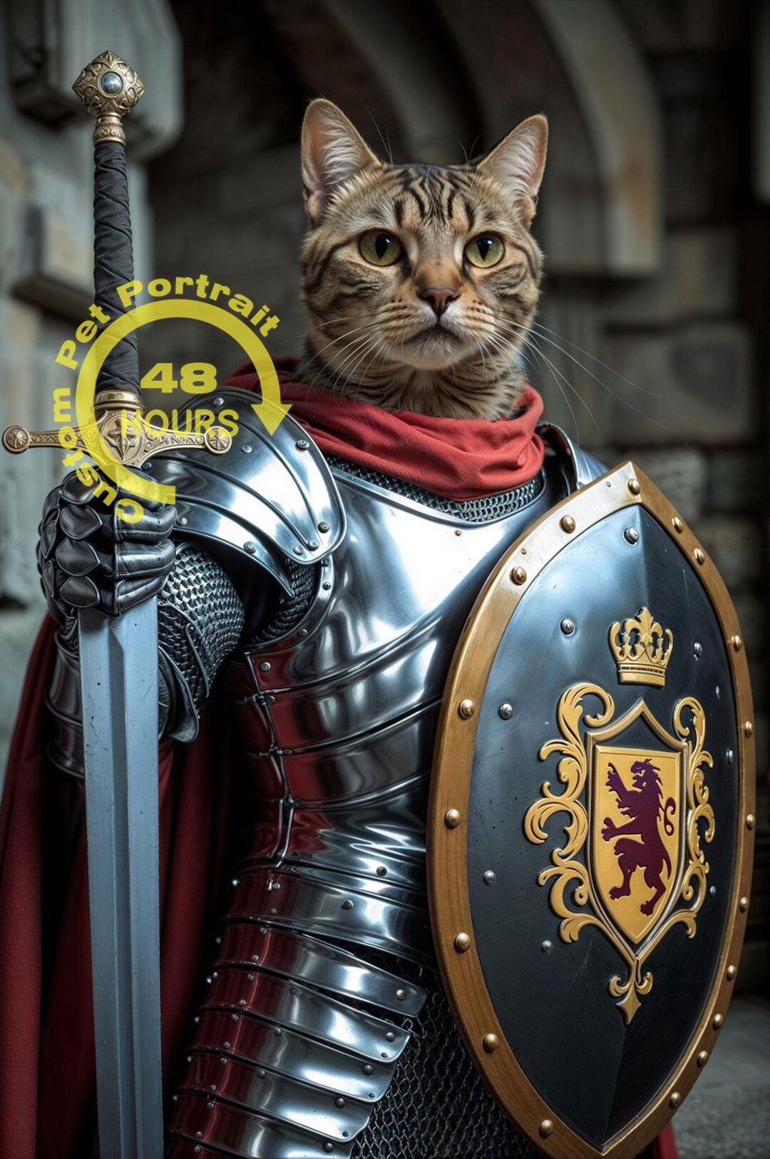 Custom Medieval Knight Cat Portrait: Unique Pet Artwork (digital) - Etsy
