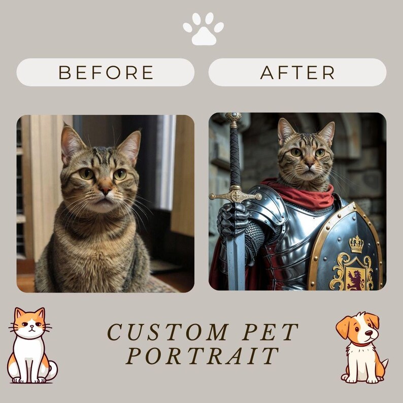 Custom Medieval Knight Cat Portrait: Unique Pet Artwork (digital) - Etsy
