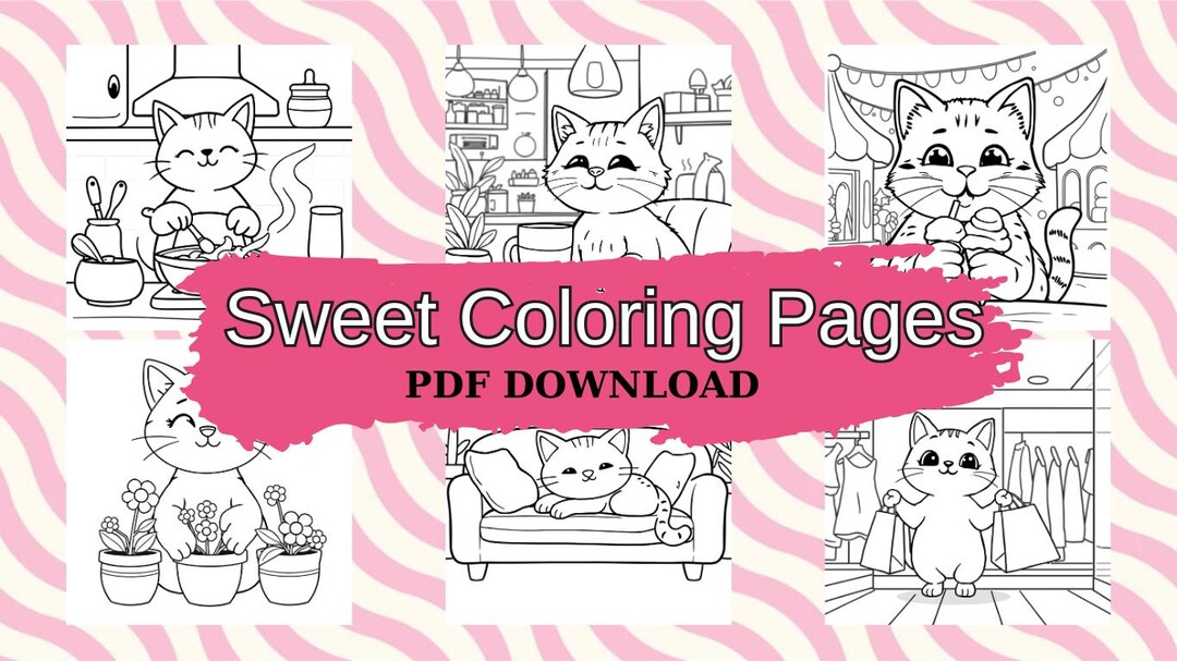 Sweet Cat Coloring Pages, Simple Easy Bold, Instant Digital Pdf ...