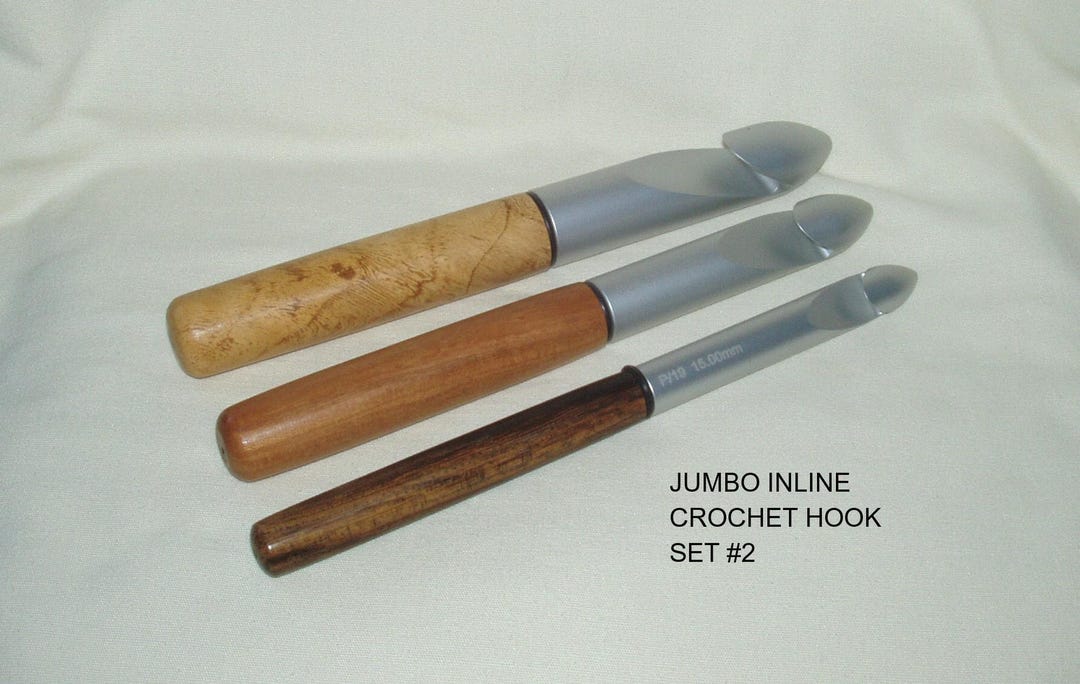 Jumbo Inline Crochet Hook Kit Set (3 Pcs), Artisan Handcrafted Wood ...