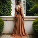Medieval Rust Brown Renaissance Dress | Long Sleeve V-neck Gown With ...