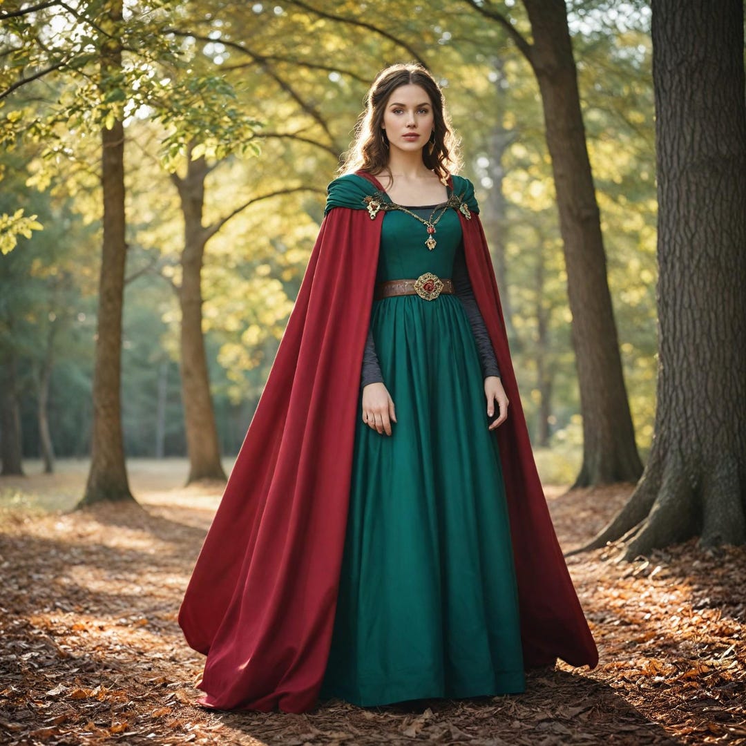 Emerald Green Medieval Gown With Red Cloak Renaissance Princess Costume ...